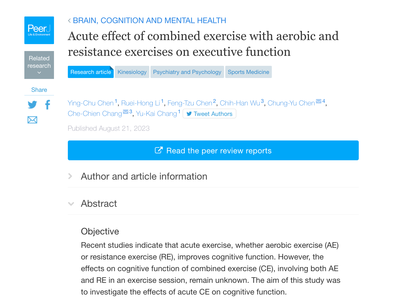 單次同步運動對於認知執行功能之影響 | Ying-Chu Chen's CV website